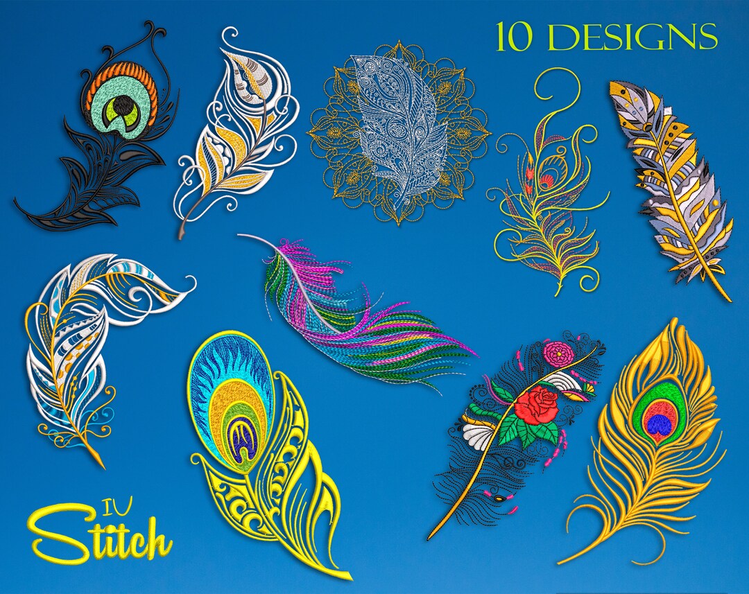 Feather Collection Embroidery Designs, 10 Designs, 3 Sizes, Multiformat ...