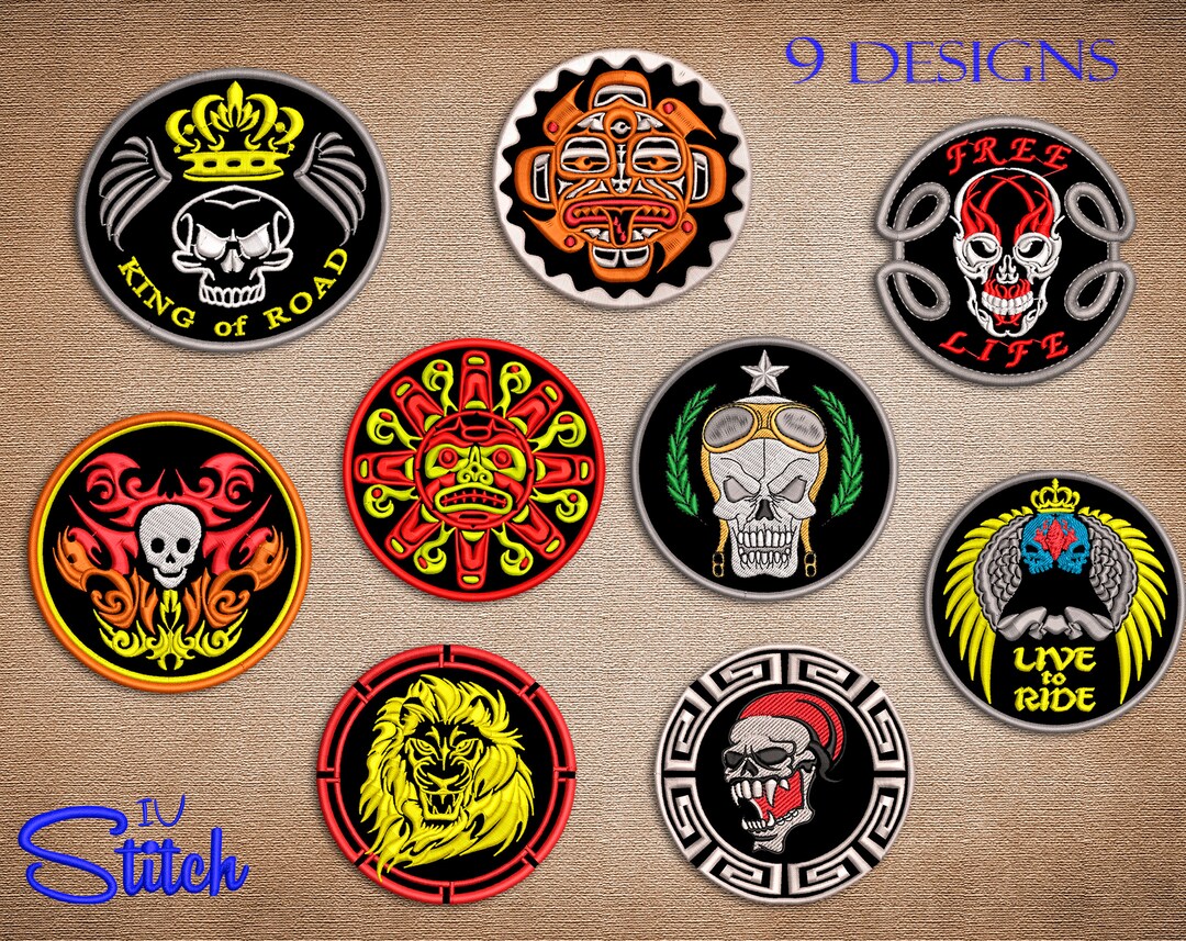 Biker Patches Collection #3 Embroidery Designs, 9 Designs, 1 Size ...
