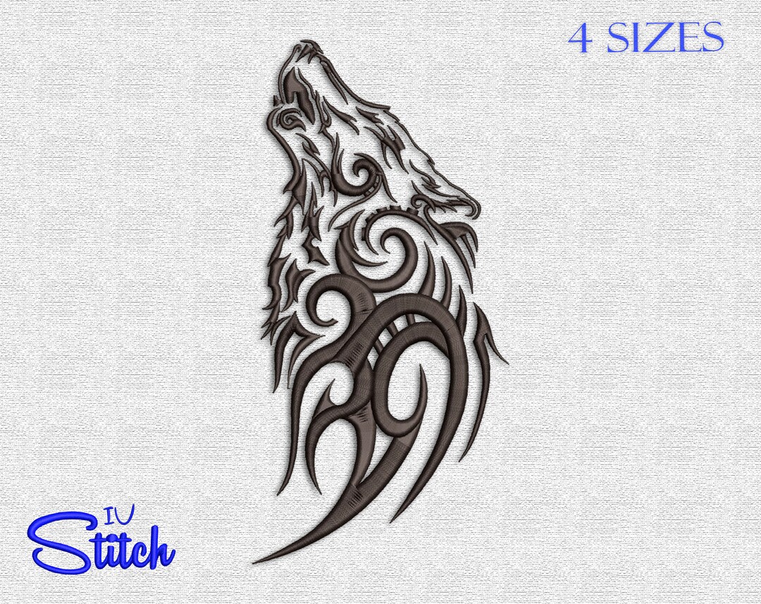 Howling Tribal Wolf Emboidery Design, 4 Sizes, Multiformat - Etsy