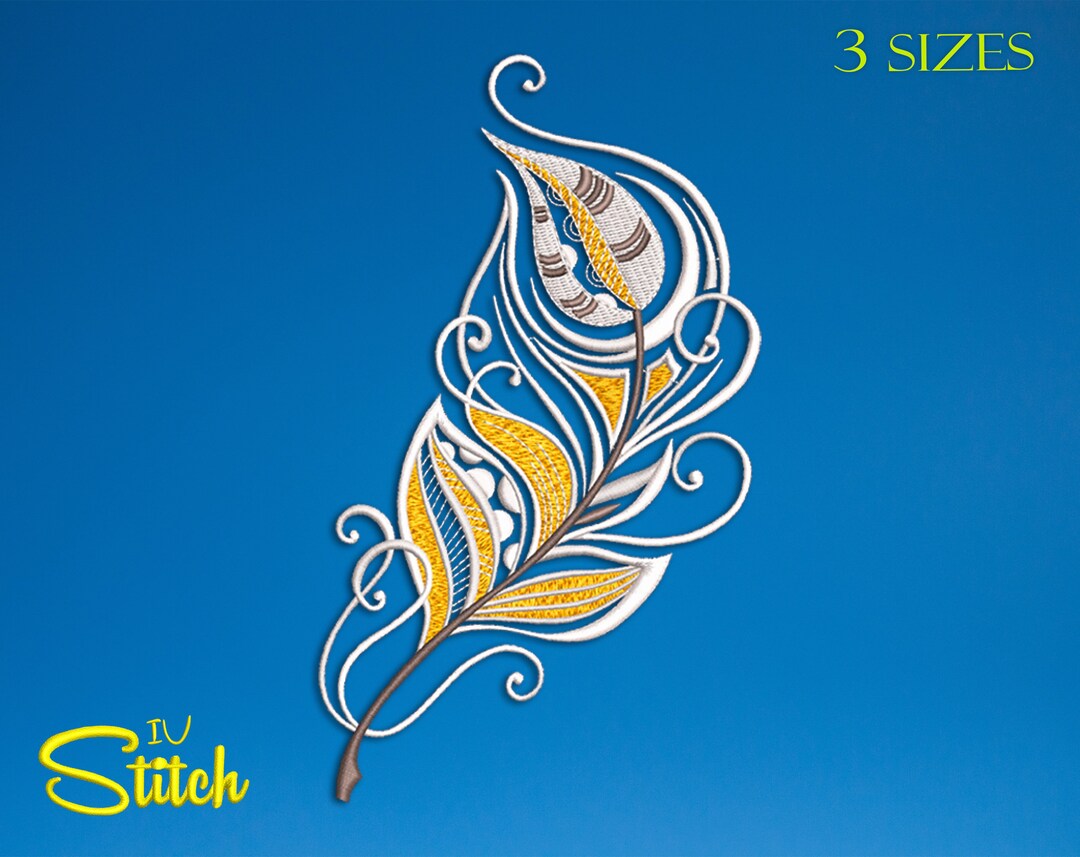 Elegant Feather Embroidery Design, 3 Sizes, Multiformat - Etsy