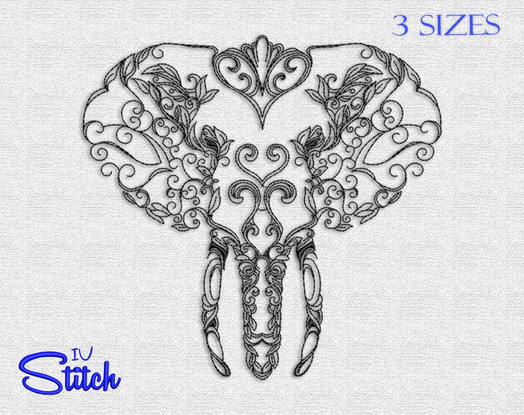 Openwork Portrait of Elephant Embroidery Desingn, 3 Sizes, Multiformat ...