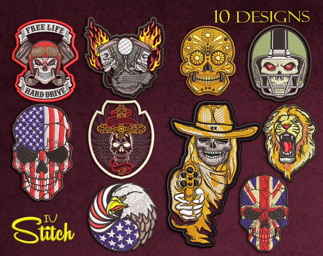 Biker Patch Collection Embroidery Designs, 11 Designs, 3 Sizes ...
