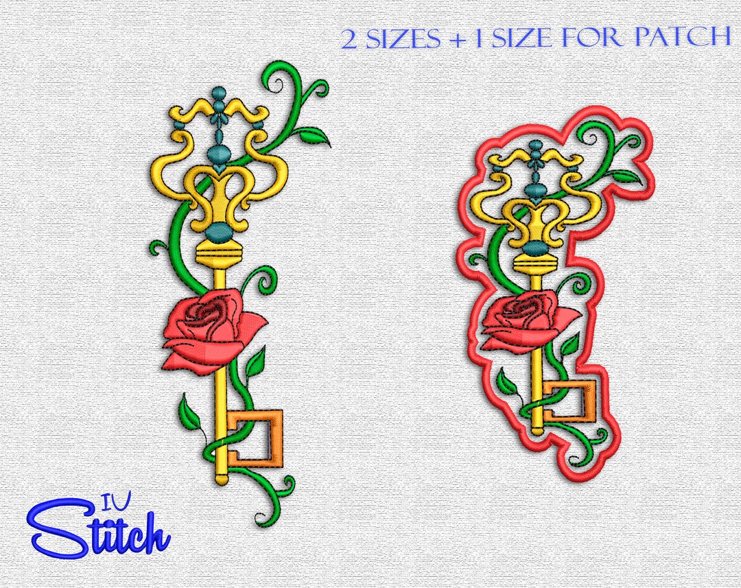 Rose and Key Embroidery Designs, 2+1 Sizes, Multiformat - Etsy