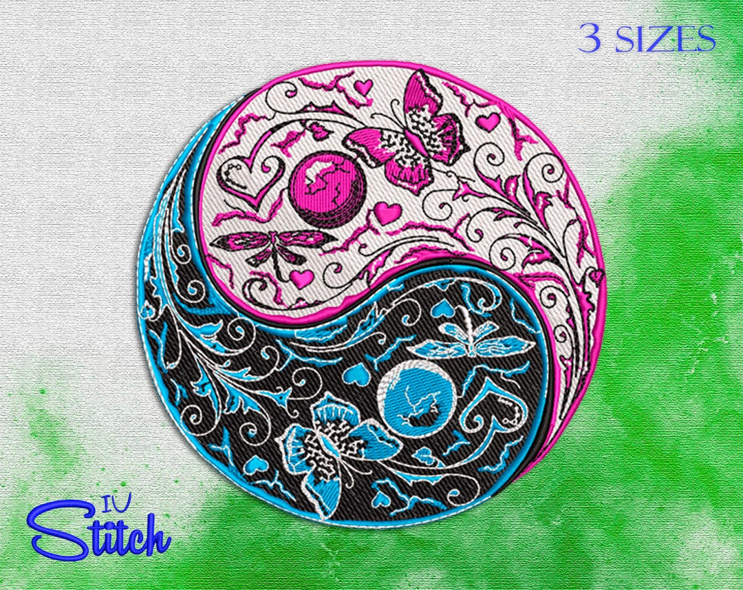 Yin Yang With Butterflies Embroidery Design, 3 Sizes, Multiformat - Etsy