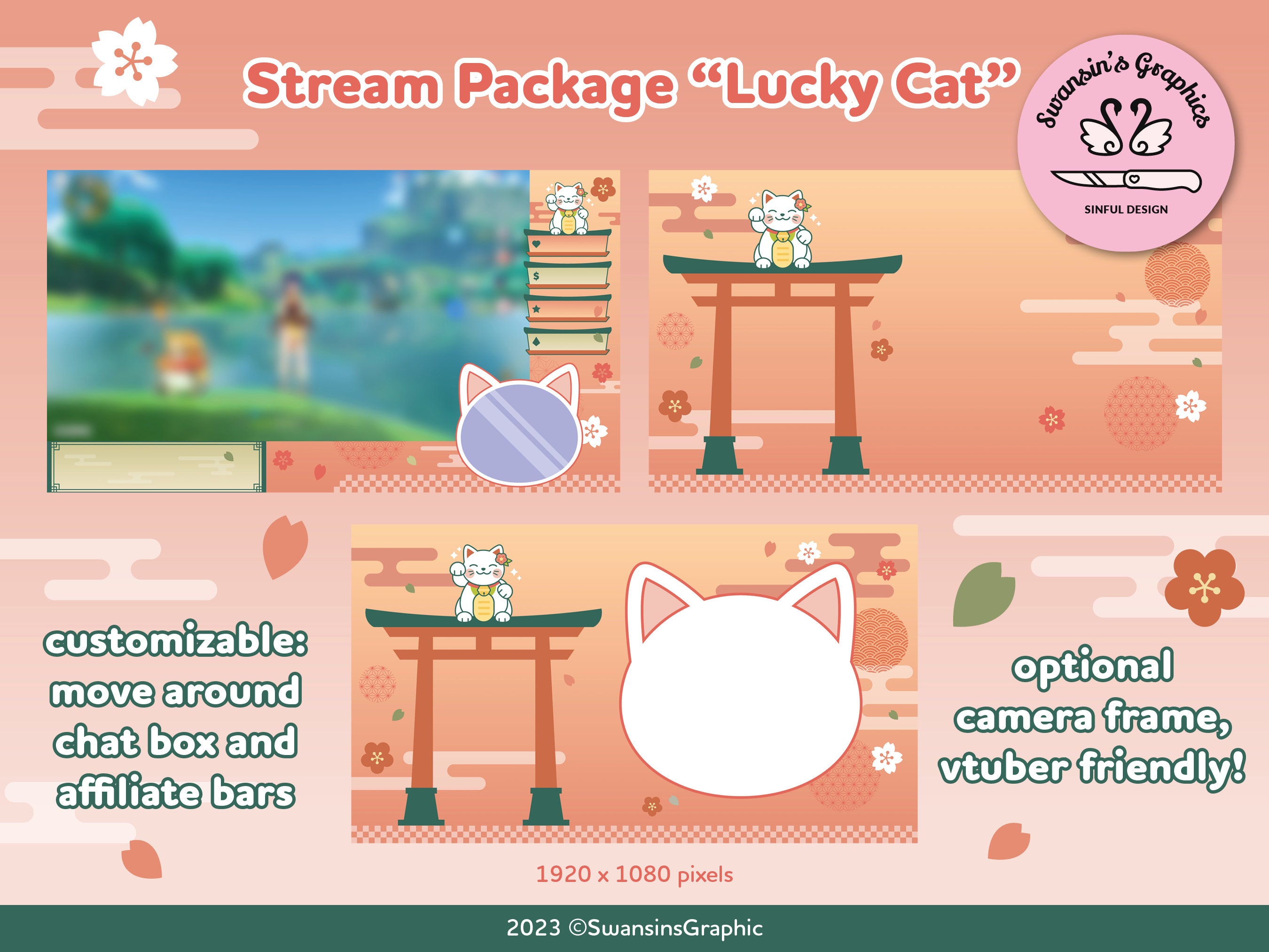 ANIMATED Lucky Cat Stream Package | Just Chatting Screen and Vtuber ...