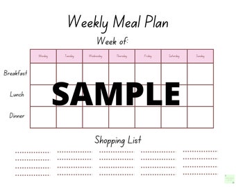 Digital Weekly Meal Plan Template Printable Etsy