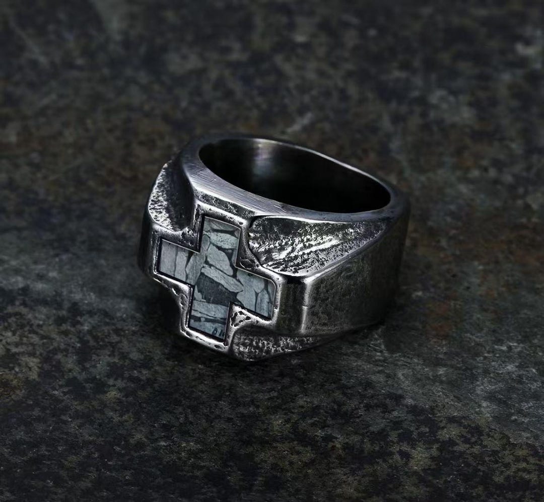 Authentic Meteorite Cross Ring, Knight Templar Meteorite Silver Ring ...