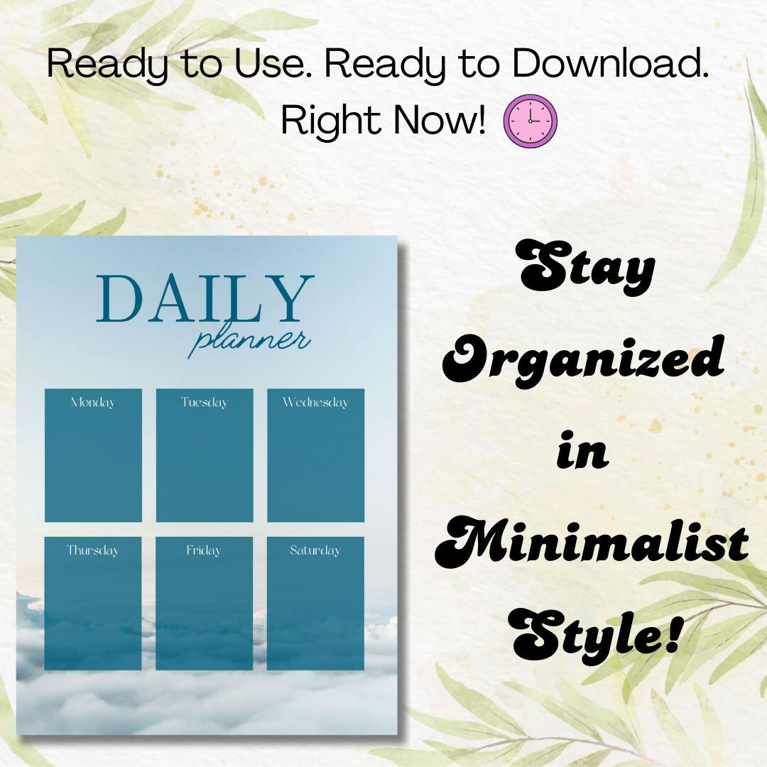 Blue Daily Planner Digital Download Printable JPEG Day Planner Stylish ...