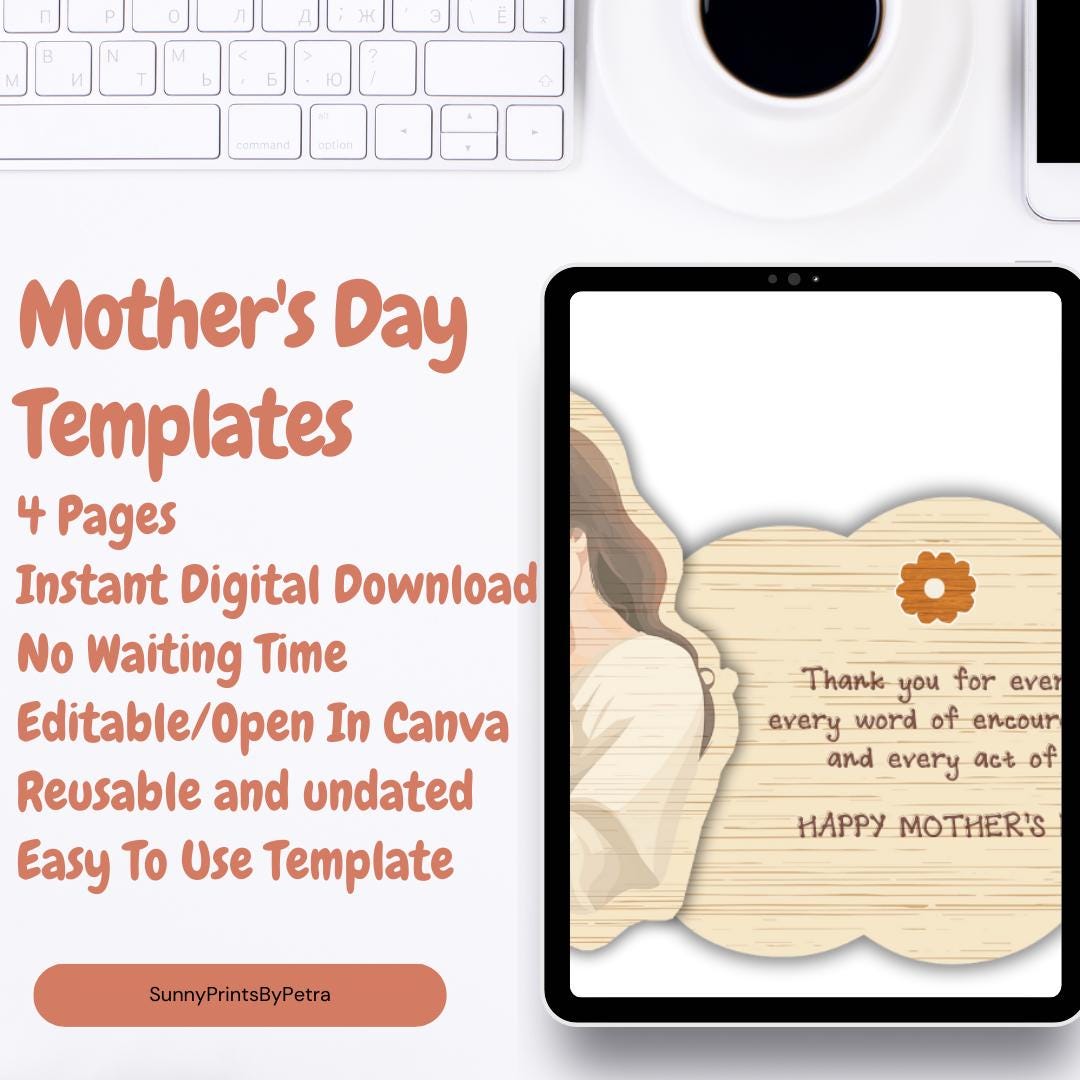 Mothers Day Template | 4 Editable Pages | Sweet DIY Gift Idea | Digital ...