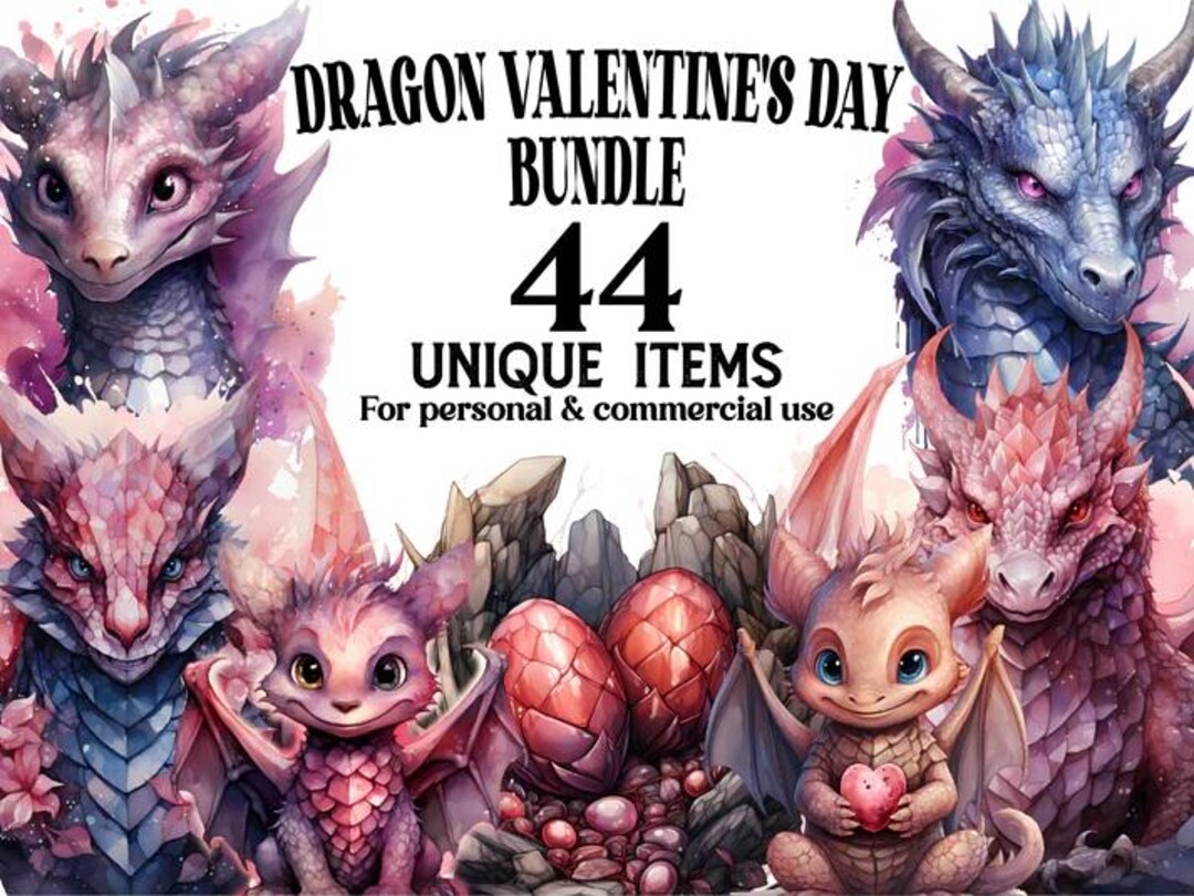 Dragon Valentine Clip Art | Digital Downloads PNG Bundle | Cute Dragons ...
