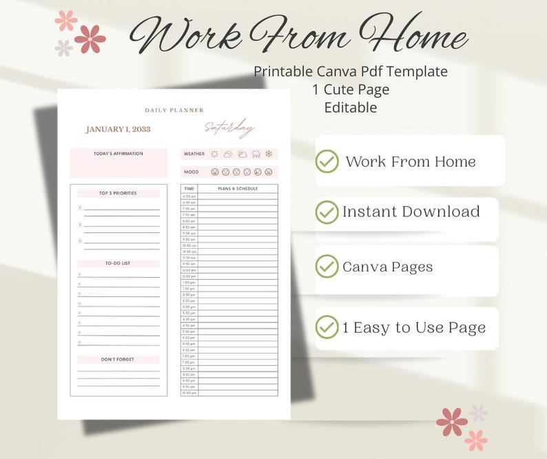 Work From Home Planner | Printable Daily Planner | Productivity Planner ...