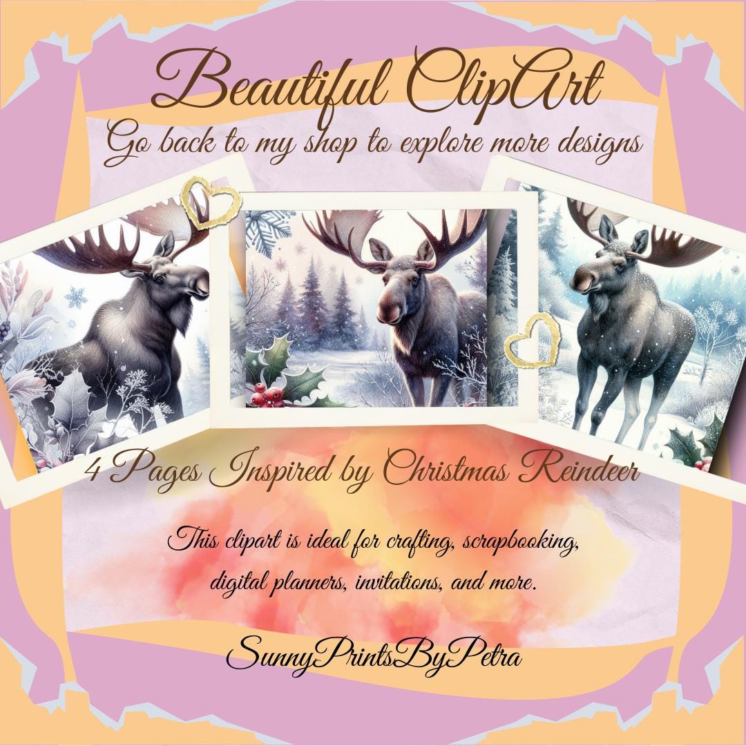 Festive Christmas 4 AI Clipart Bundle Cute Reindeer PNG Watercolor ...