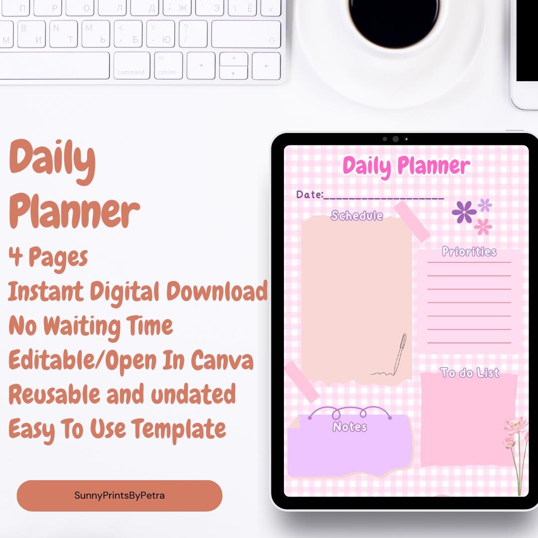 Daily Schedule Planner Aesthetic Printable Editable Digital Download to ...