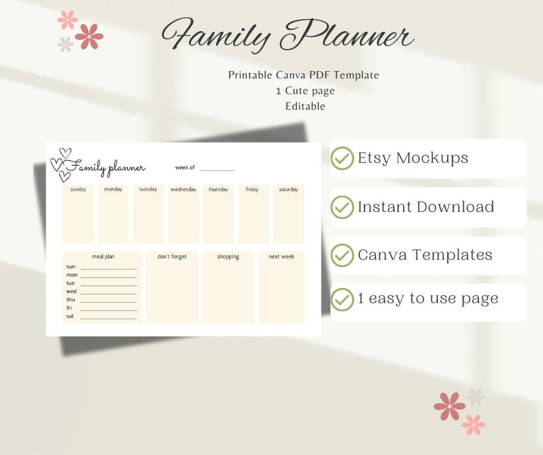 Editable Family Planner Template Minimalist Weekly Organizer Printable ...