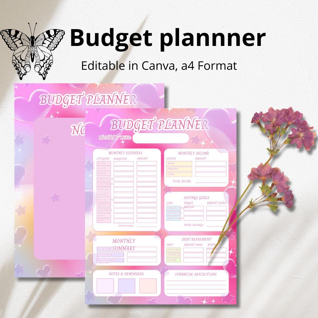 Simple Budget Planner Canva Template Monthly Digital Spreadsheet ...