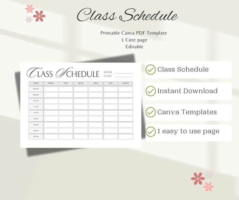 Editable Canva Class Schedule | Custom Student Planner | Printable ...