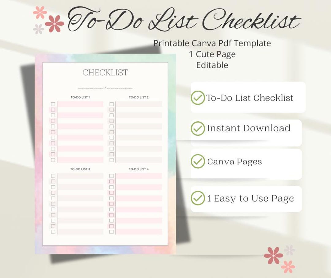 To-do List Checklist Digital Download | 1-page Printable Planner ...
