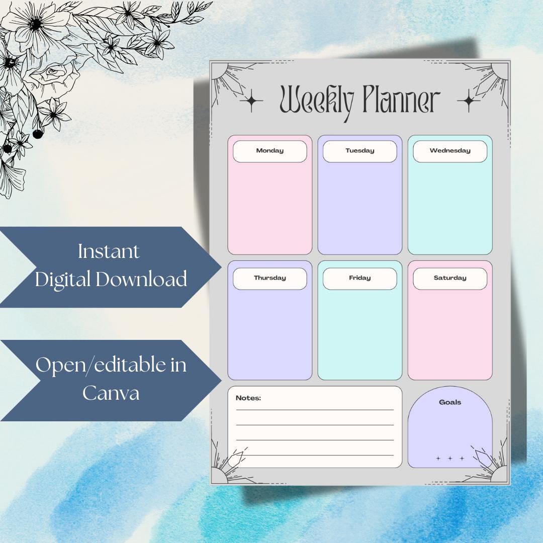 Daily Planner Pastel Digital Download | Printable JPEG Day Planner ...