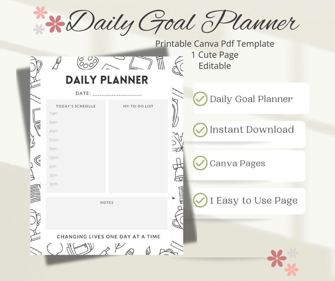 Daily Goal Planner | Daily To-do List Printable | Productivity Planner ...