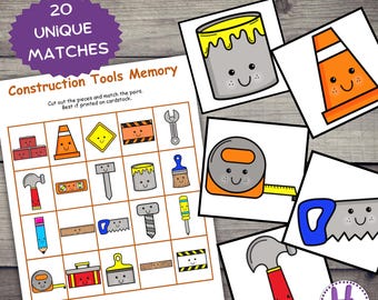 Construction Memory Matching Game Printable for Kids - Etsy
