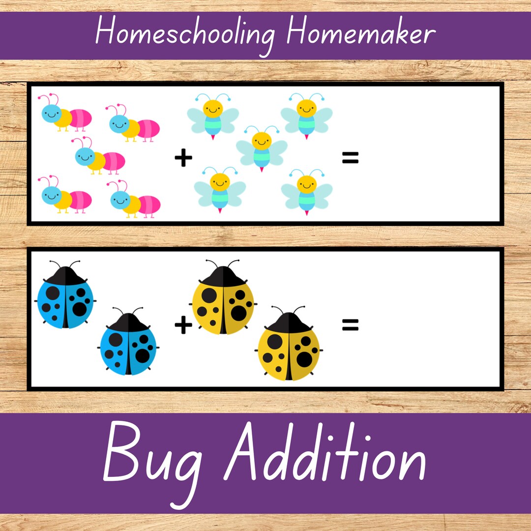 Bug Addition Worksheet Number 1 to 10, Preschool Math, Kindergarten Counting Activity, Insect ...