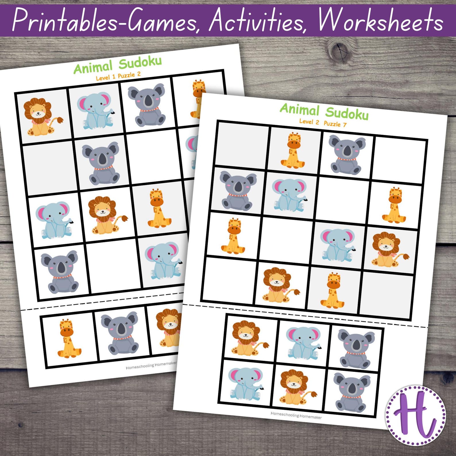 Animal Sudoku Game for Kids, Printable Sudoku Picture Game, Critital ...