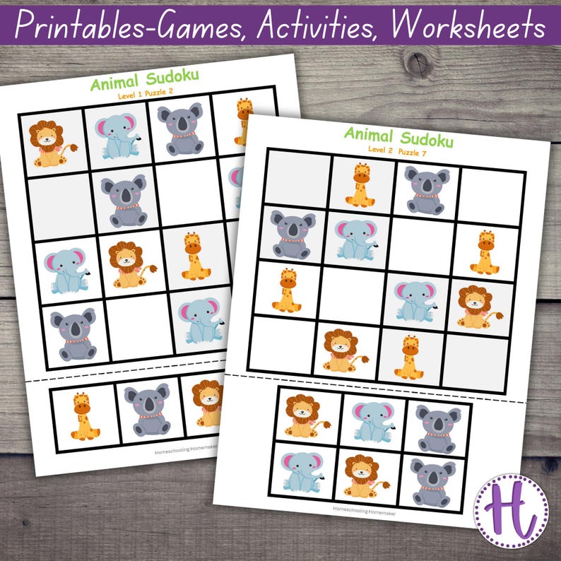 Animal Sudoku Game for Kids, Printable Sudoku Picture Game, Critital ...