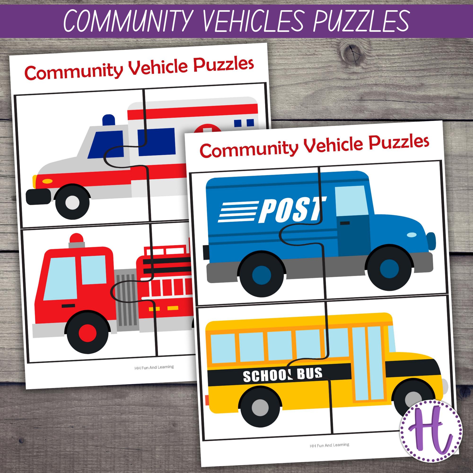 Community Vehicles Puzzles: Printable Preschool Activity (PDF) - Etsy