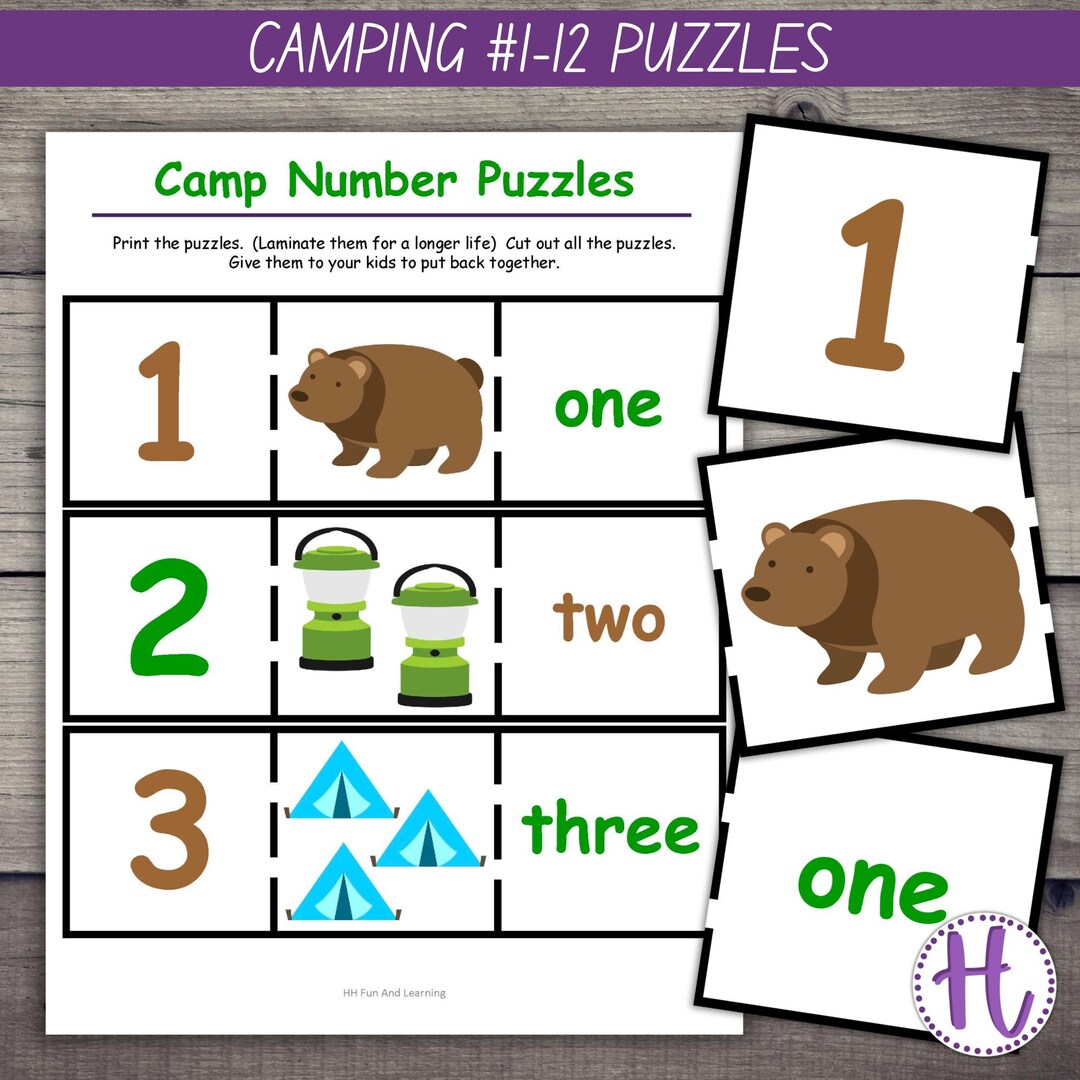 Camping Number Matching Puzzles| Kids Counting Activity for Preschool ...