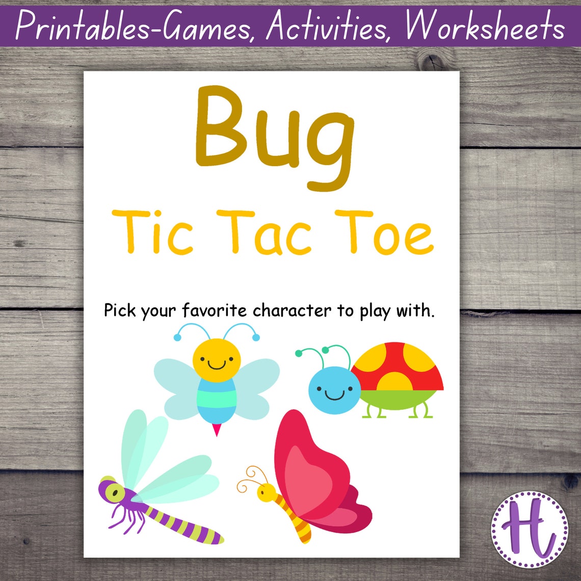 Bug Tic Tac Toe Game for Kids, Kindergarten, Preschool, Printable Game ...