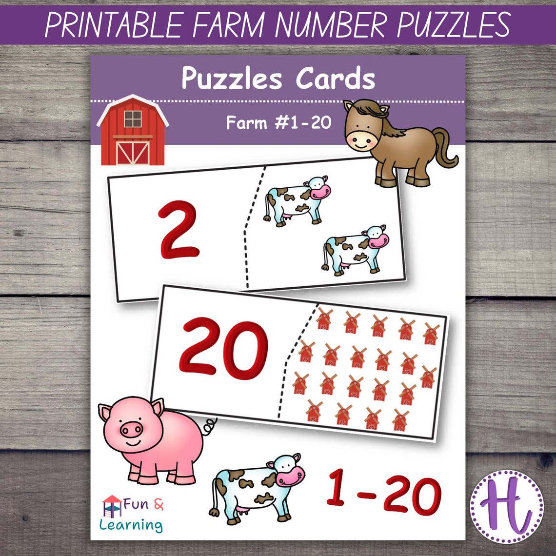 Farm Counting Card Matching Game|preschool Math|math Learning Activity ...