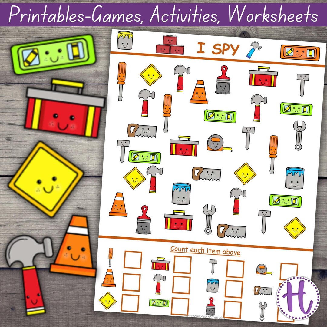 Construction I Spy for Kids, Homeschool Activities, Counting Worksheet ...
