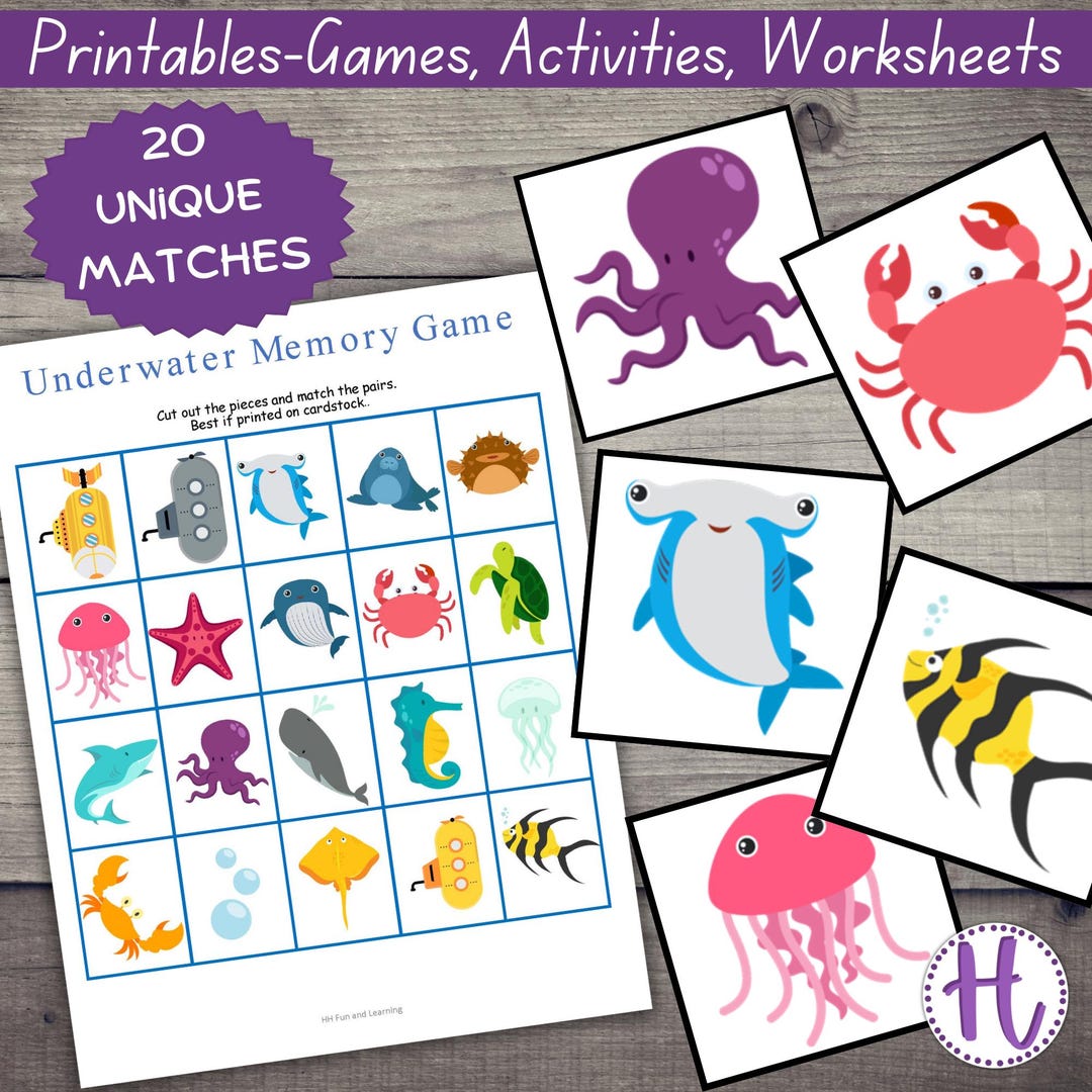 Ocean Memory Game for Kids in Kindergarten, Printable Matching Game for ...
