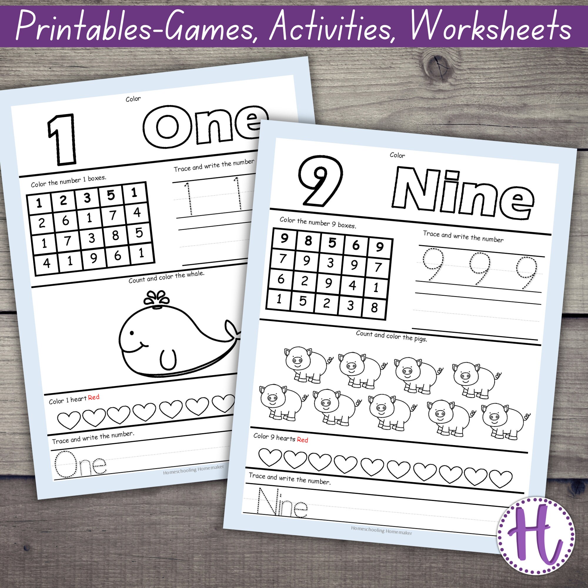 Numbers 1-9 Worksheets for Kids, Preschool, Elementary, Counting ...