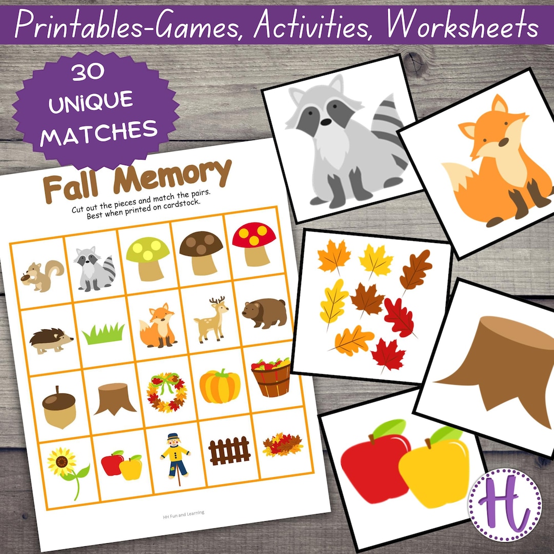 Fall Memory Game for Kids, Printable Matching Game for Preschool ...