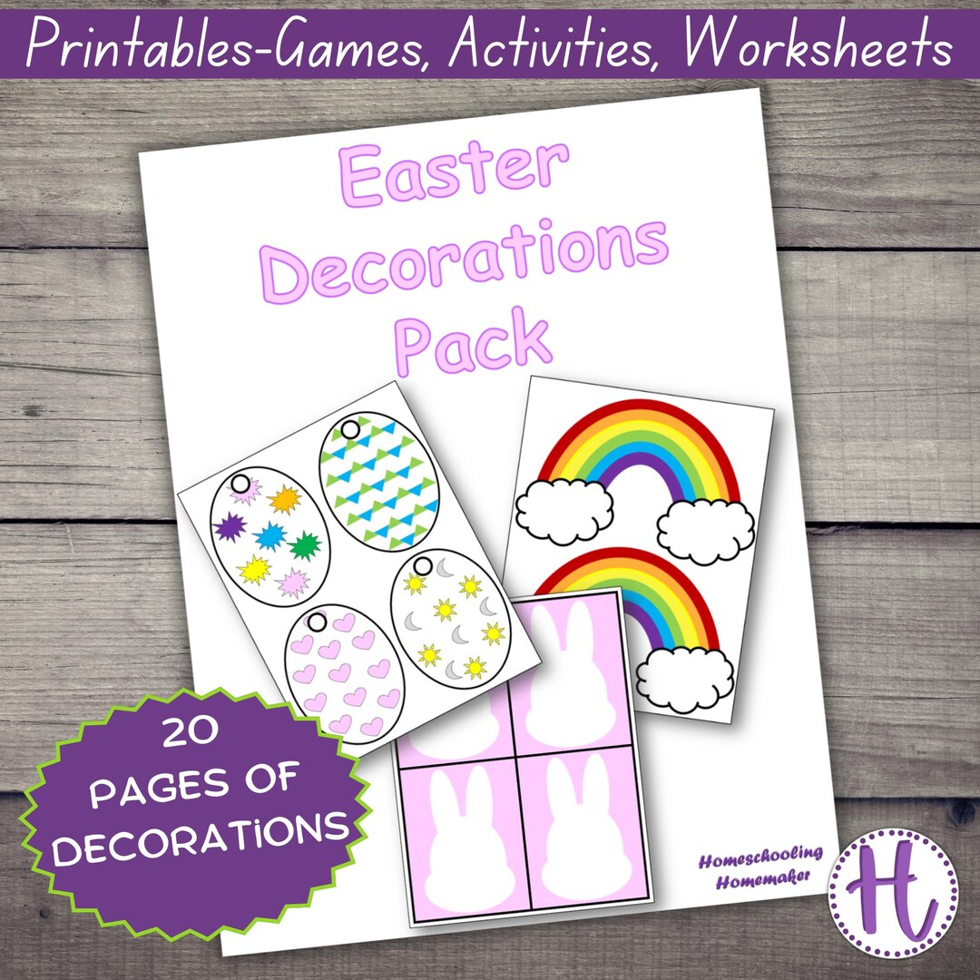 Bunny & Rainbow Easter Printable Decorations: Kids Coloring Pages (PDF ...