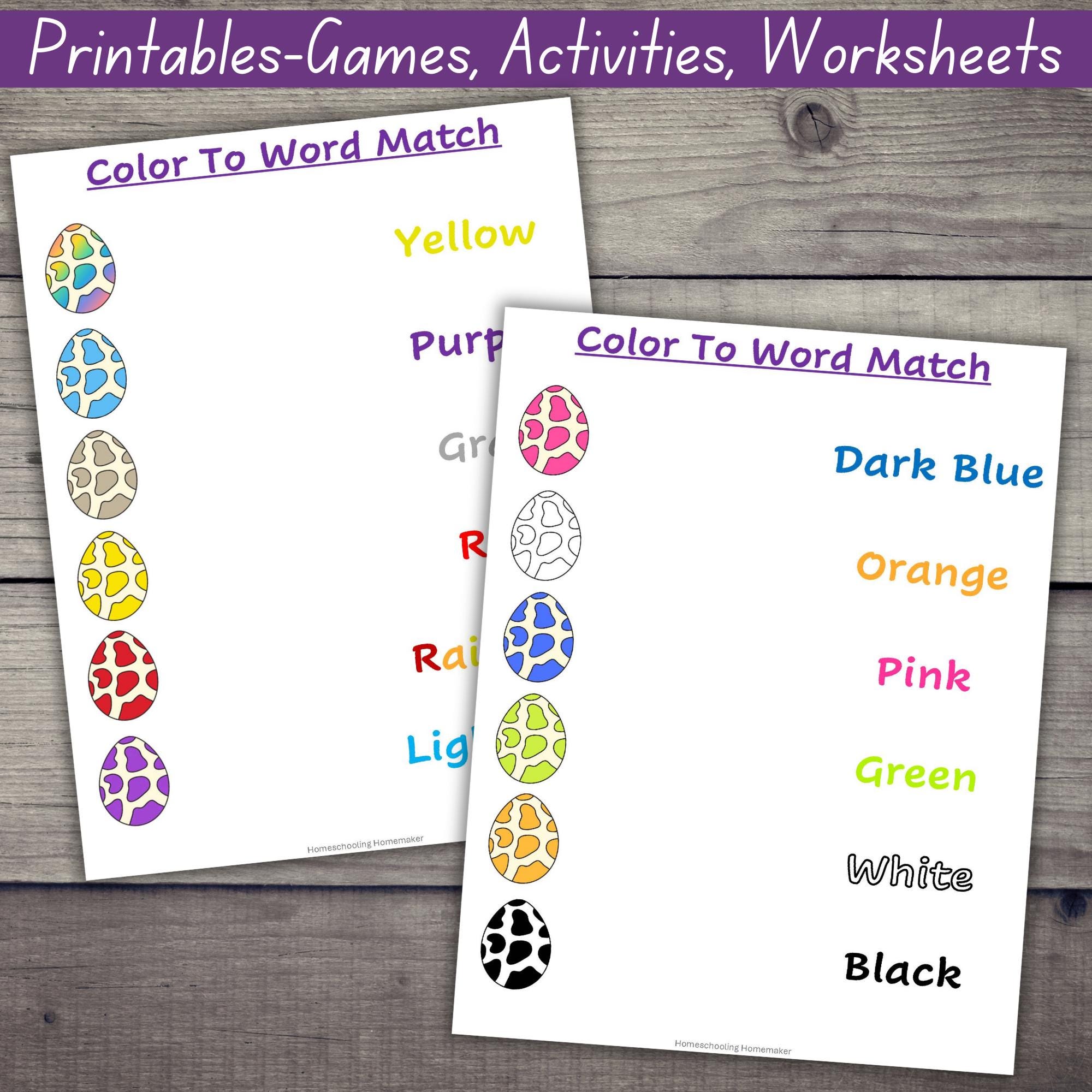 Dino Egg Color Matching Worksheet: Preschool Learning (PDF) - Etsy