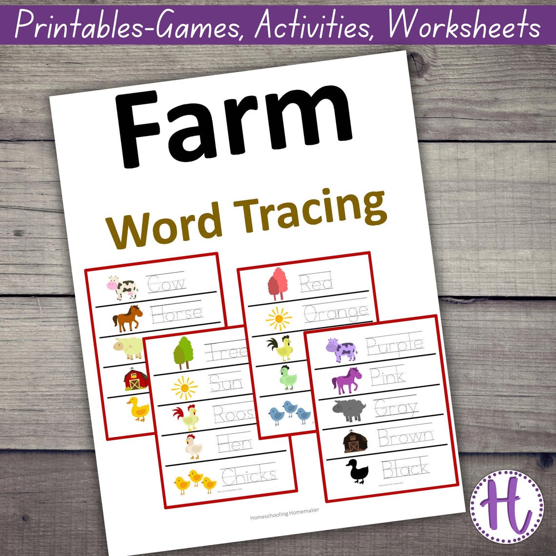 Farm Animal Word Tracing Worksheets: Handwriting Practice Learning ...