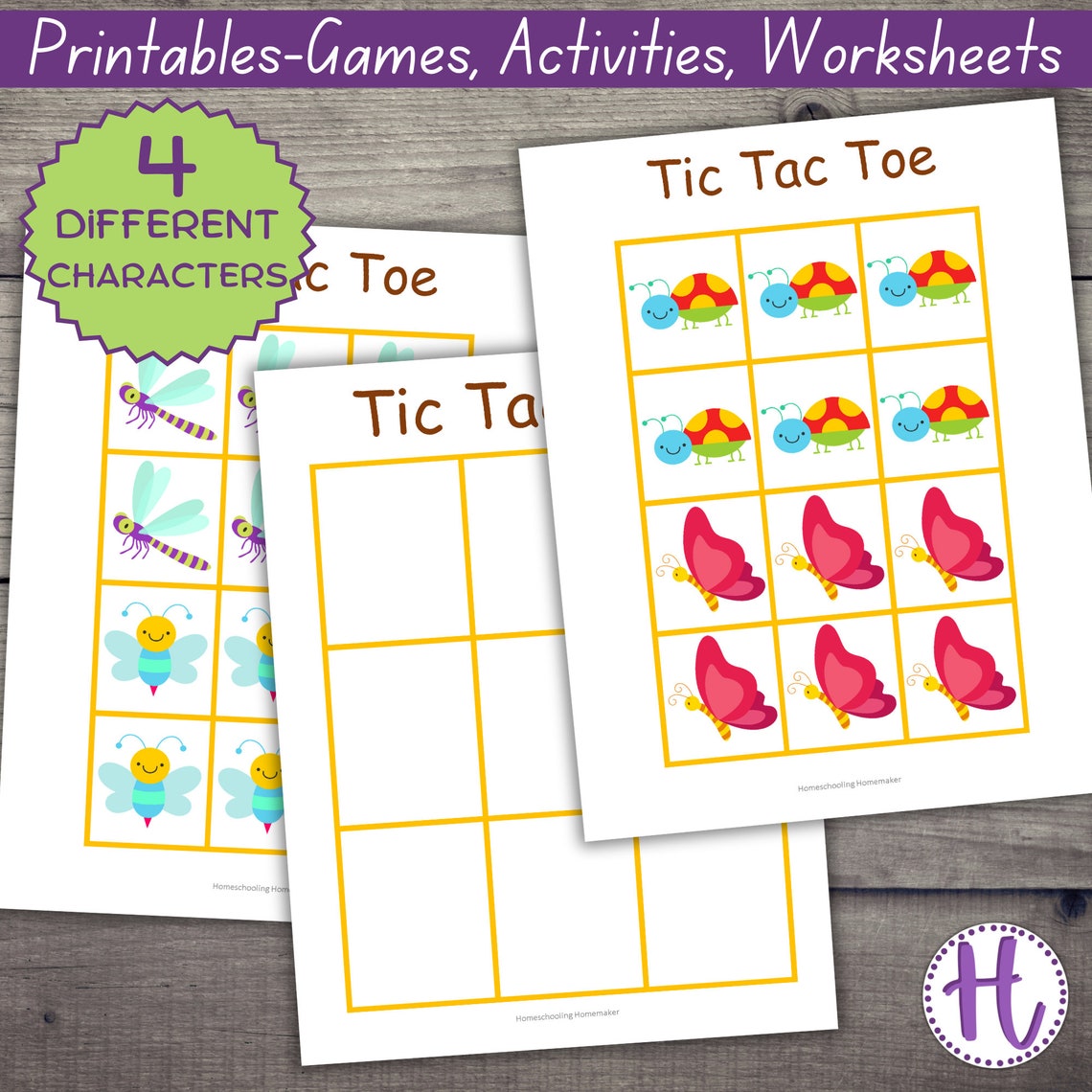 Bug Tic Tac Toe Game for Kids, Kindergarten, Preschool, Printable Game ...