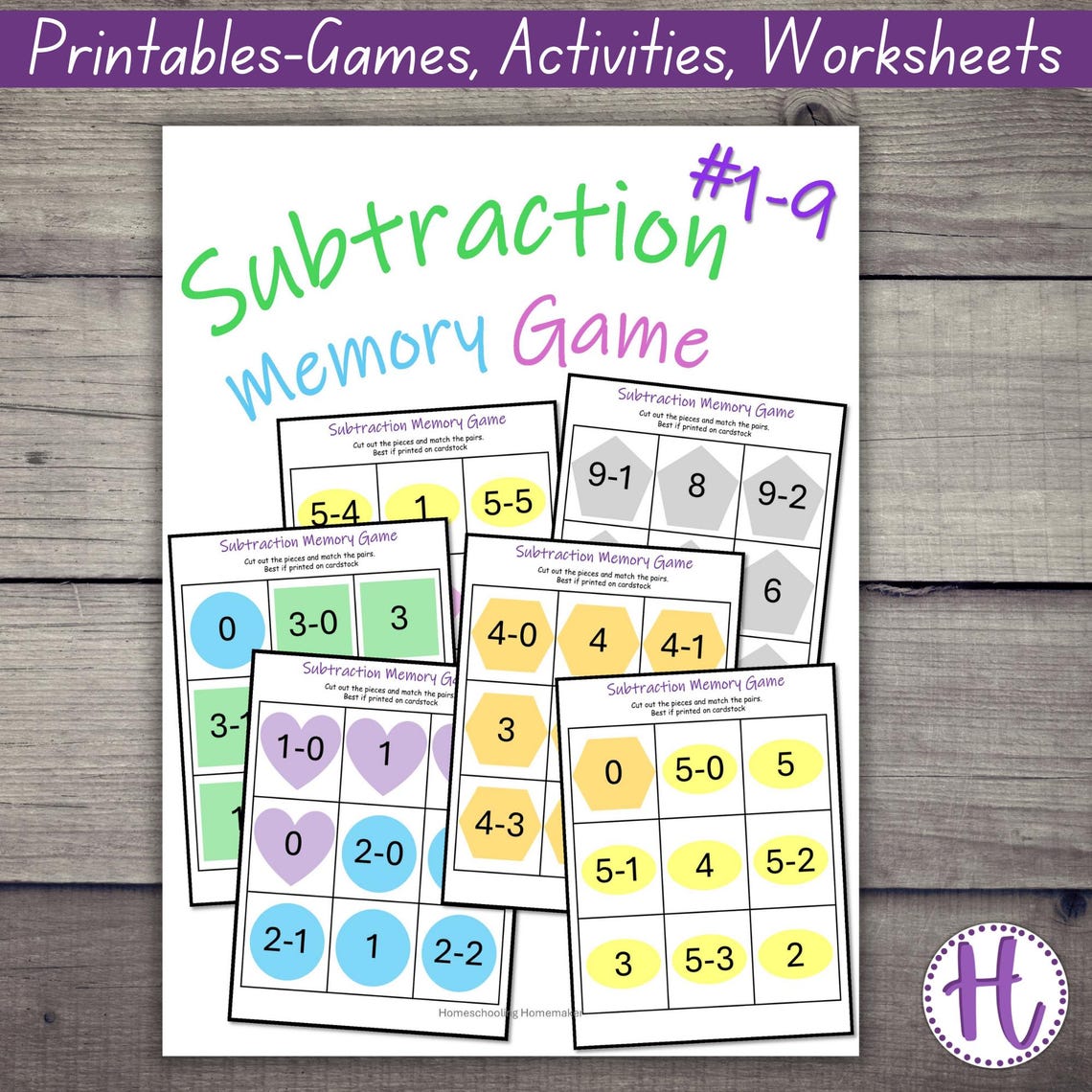 Subtraction Memory Game, Math Facts Subtraction Game, Matching ...