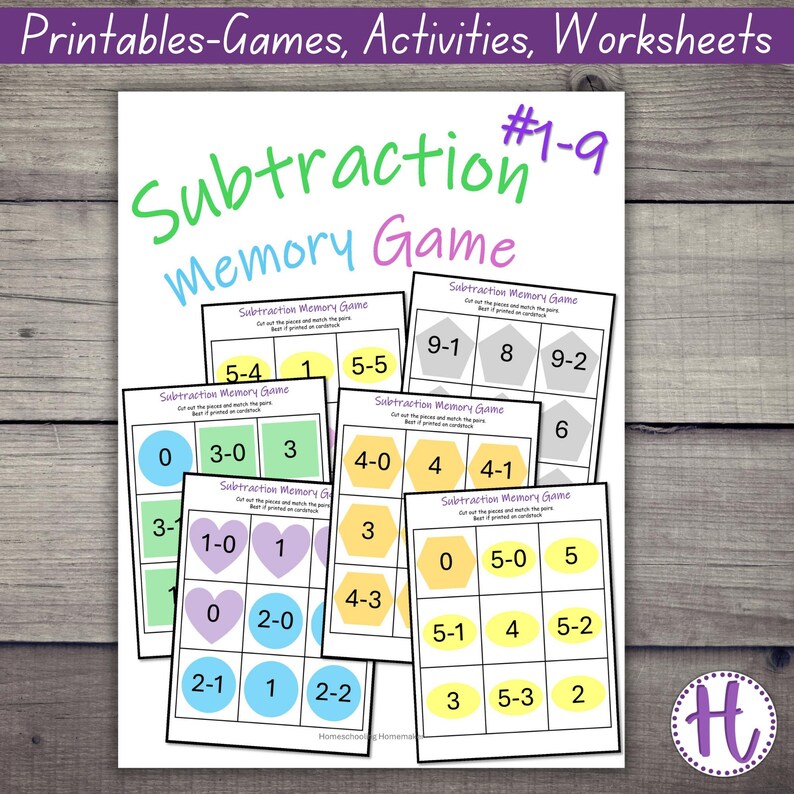 Subtraction Memory Game, Math Facts Subtraction Game, Matching ...