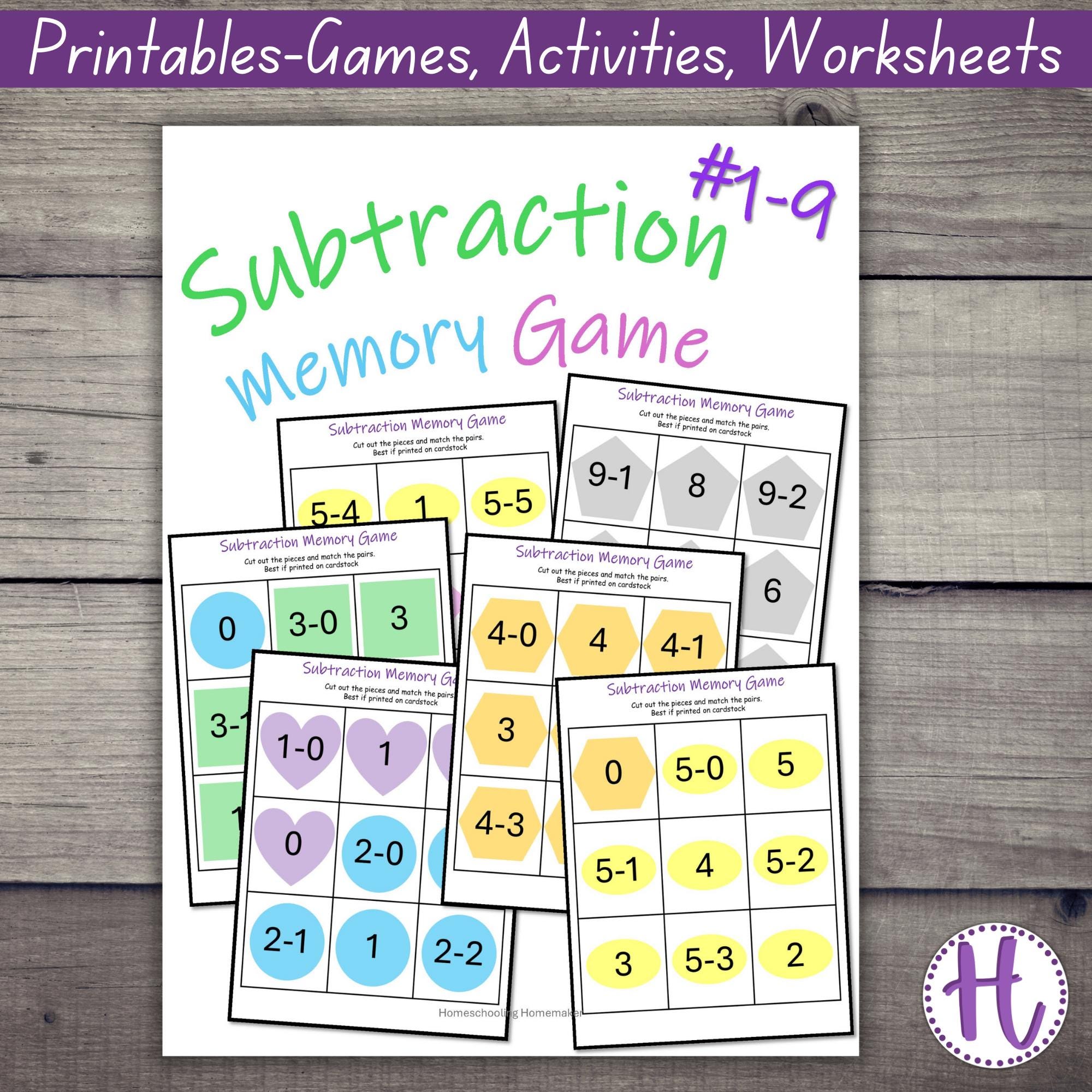 Subtraction Memory Game, Math Facts Subtraction Game, Matching ...