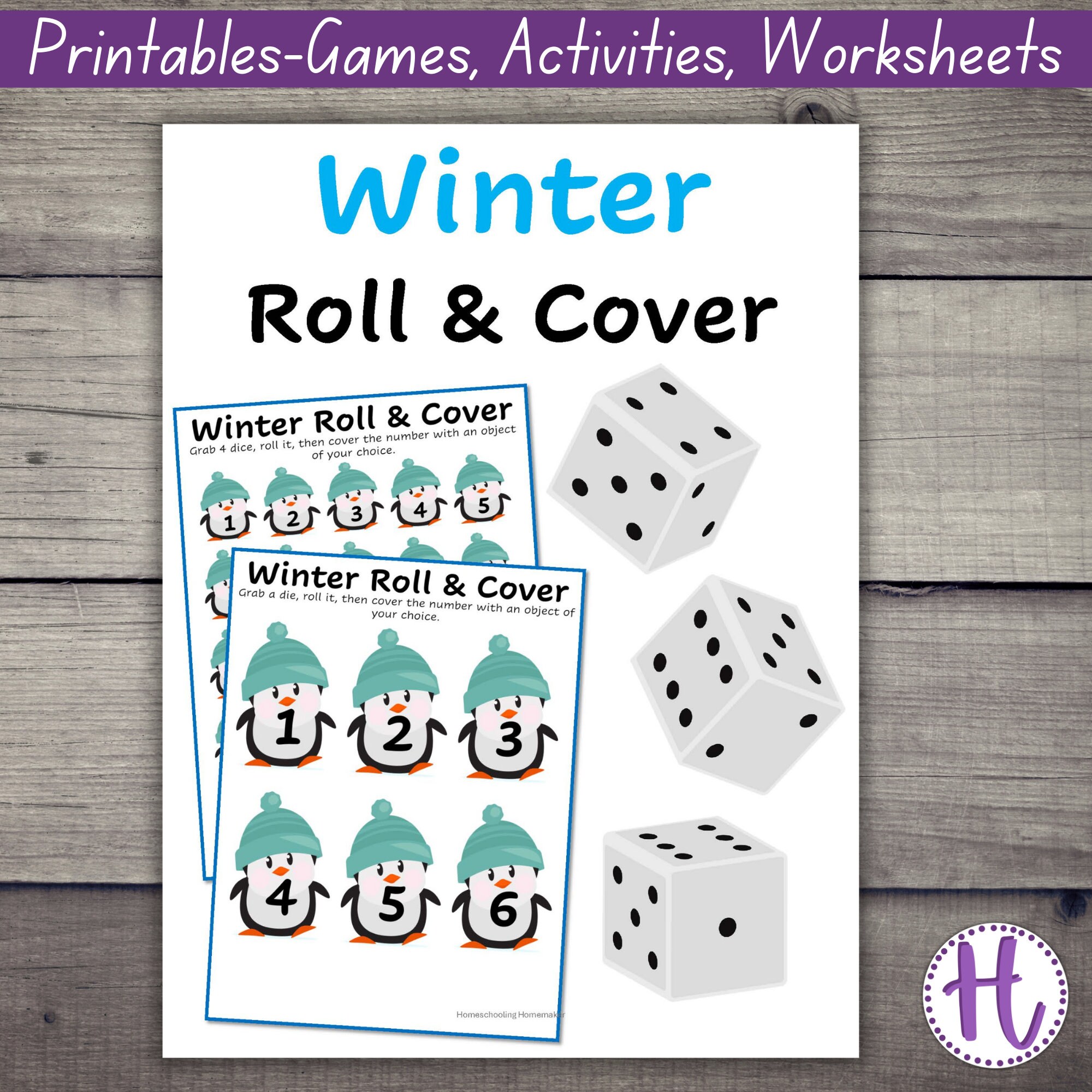 Winter Penguin Roll and Cover Math Game for Toddlers and Preschoolers ...