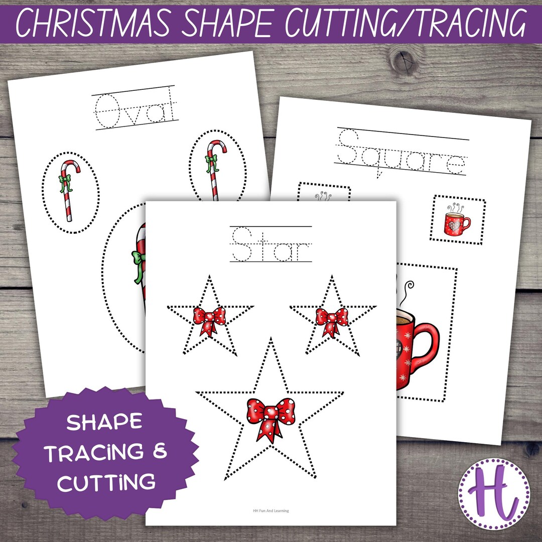 Christmas Shape Tracing & Cutting Worksheets: Preschool Printable (PDF ...
