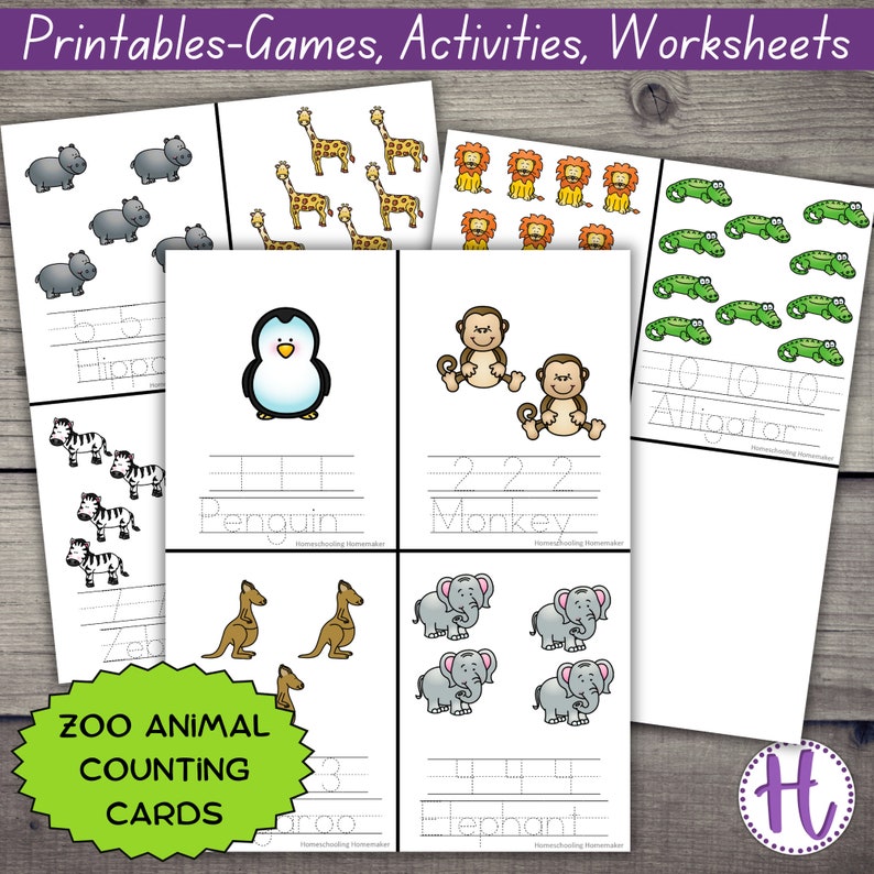 Zoo Animal Counting Practice Cards 1-10 for Kids, Kindergarten, Pre ...