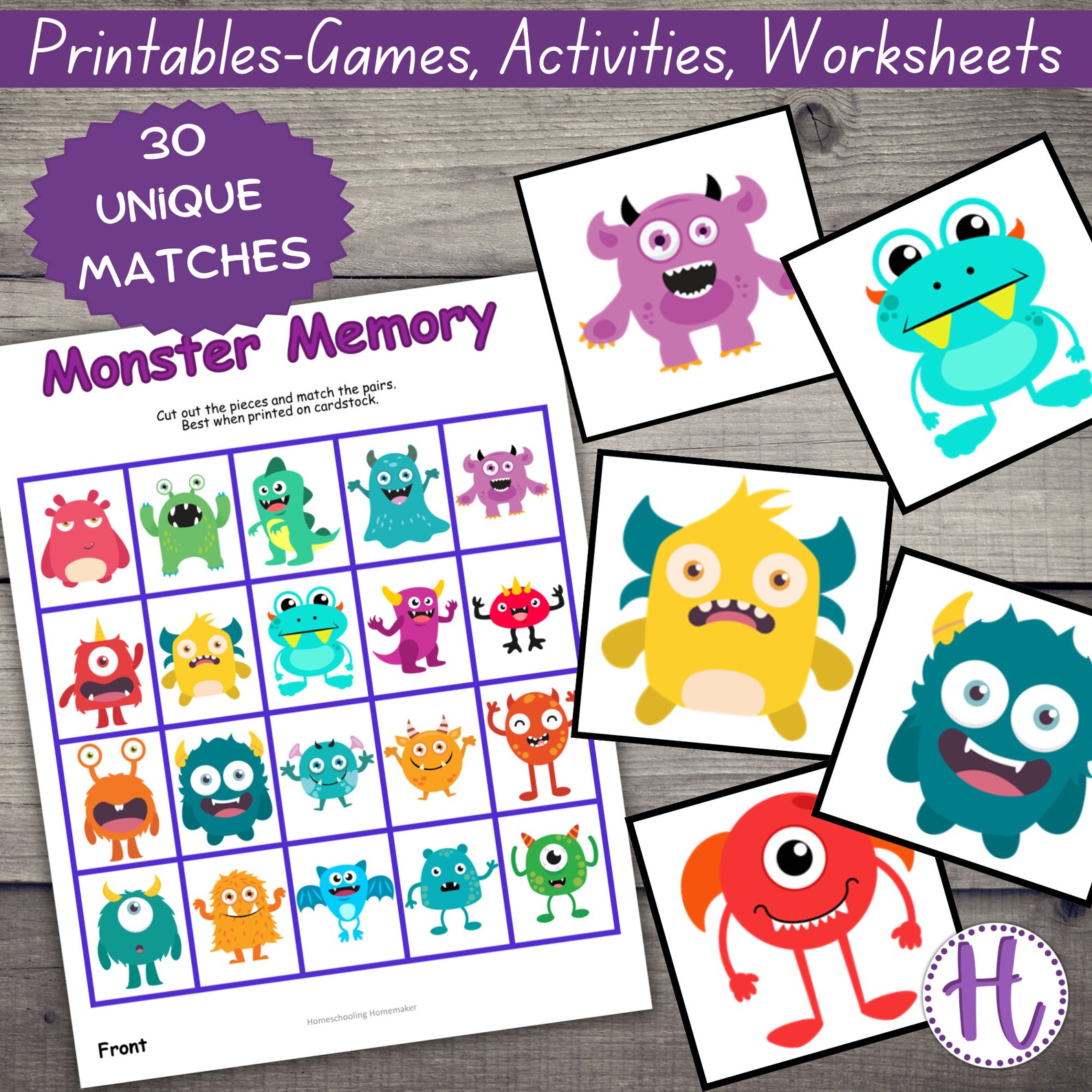 Monster Memory Game for Kids, Preschool Activity, Monster Game ...