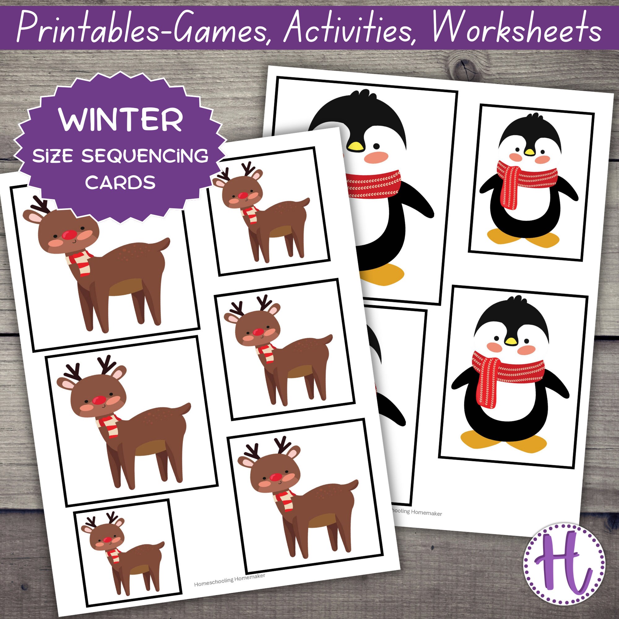 Winter Size Sequencing Cards for Toddlers, Simple Preschool Ordering ...