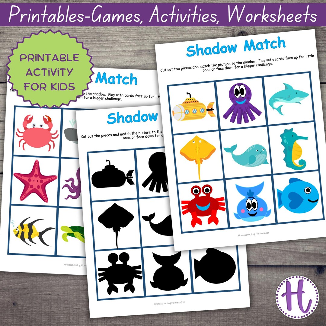 Ocean Animal Shadow Matching Game: Preschool Printable (PDF) - Etsy