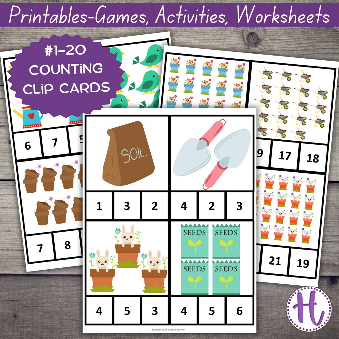 Garden Counting Clip Cards for Preschool, Printable Counting Game for ...