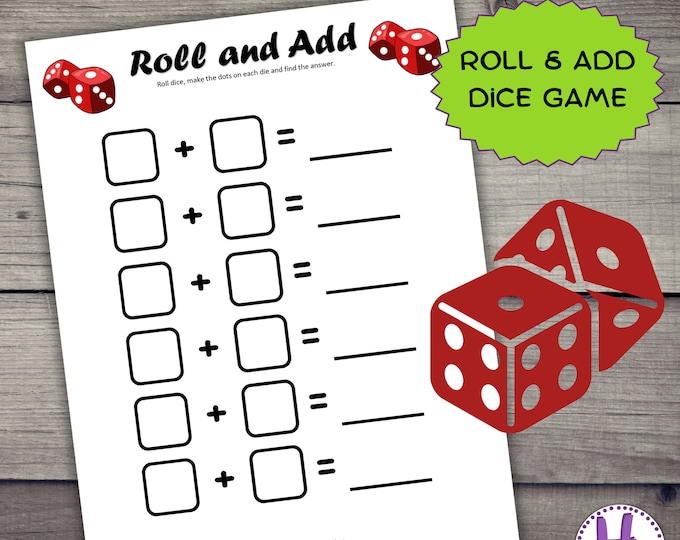 Roll and Add Math Practice Game: Dice Addition Game for Kids (PDF) - Etsy